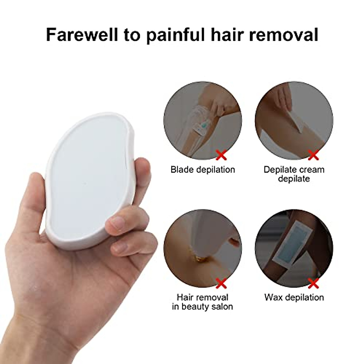 Buwico Crystal Hair Eraser, Crystal Hair Remover for Women and Men, Painless Exfoliation Hair Removal Tool for Arms Legs Back, Magic Hair Eraser (White)