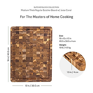 Teakhaus Butcher Block Cutting Board - Medium Thick Cutting Board with Juice Groove - Teak End Grain Wood - Knife Friendly - FSC Certified