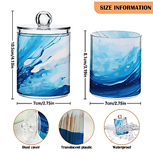 BOENLE 2 Pack Qtip Holder Organizer Dispenser Blue Marble Bathroom Storage Canister Cotton Ball Holder Container for Cotton Pads/Swabs/Floss