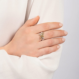 Jewelili Hallmark Fine Jewelry Sterling Silver and 14K Yellow Gold 1/10 Cttw Natural Round White Diamonds Honeybee Ring, Size 6