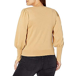 The Drop Women's Vivienne Pleated Shoulder Balloon-Sleeve Crewneck Sweater, Curds & Whey, XXS