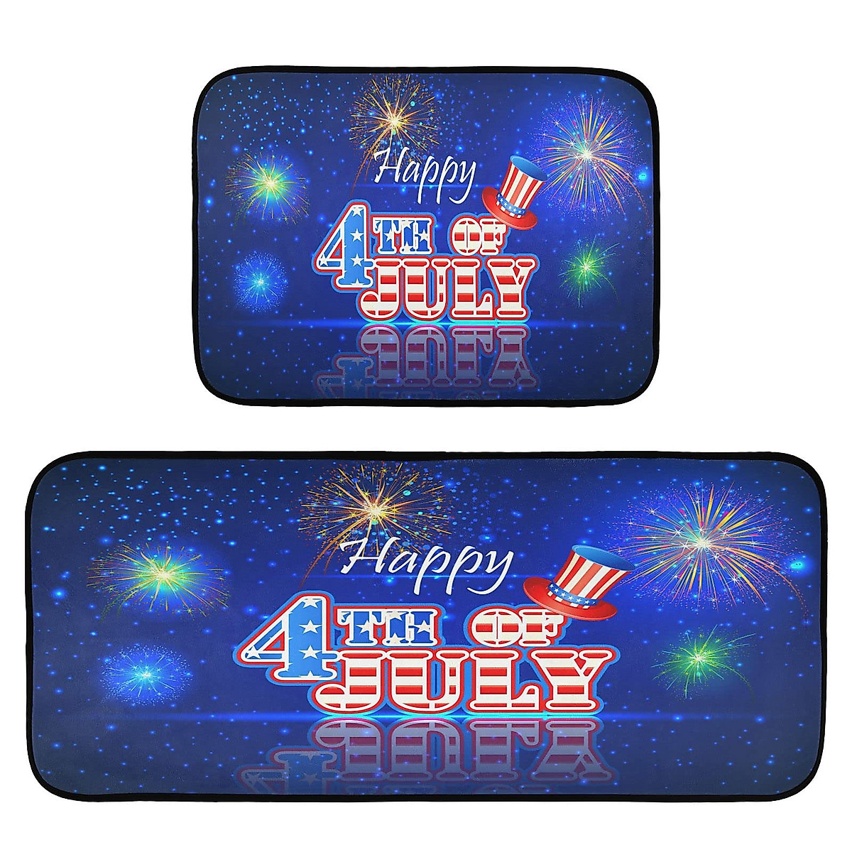 Independence Day July 4th Kitchen Rug Mats 2PCS Non Slip 47" x 20" + 28" x 20" Kitchen Carpet Floor Mat Hallway Rugs Anti Fatigue Doormat
