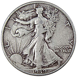 1939 Liberty Walking Half Dollar F Fine 90% Silver 50c US Coin Collectible