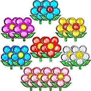 Skylety 16 Pieces Flower Foil Balloons 18 Inch Beautiful Floral Balloons Colorful Flower Shaped Balloons for Wedding Birthday Holiday Party Decorations, Random Color, Can't Float