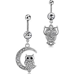 Stainless Steel Sexy Owl Dangle Belly Button Rings for Men Women Girls Body Piercing Jewelry Set