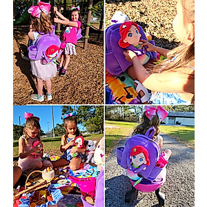 Q&M Novelties Mermaid Backpack, Soft Plush Kids Toddler Backpack w/Plush Mermaid Doll for Girls Baby Soft Play Set (Mermaid Plush - Purple)