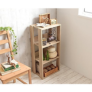 IRIS USA 3-Shelf Space Saving Open Wood Shelving Set, 2 Pack, Light Brown, Medium and Slim