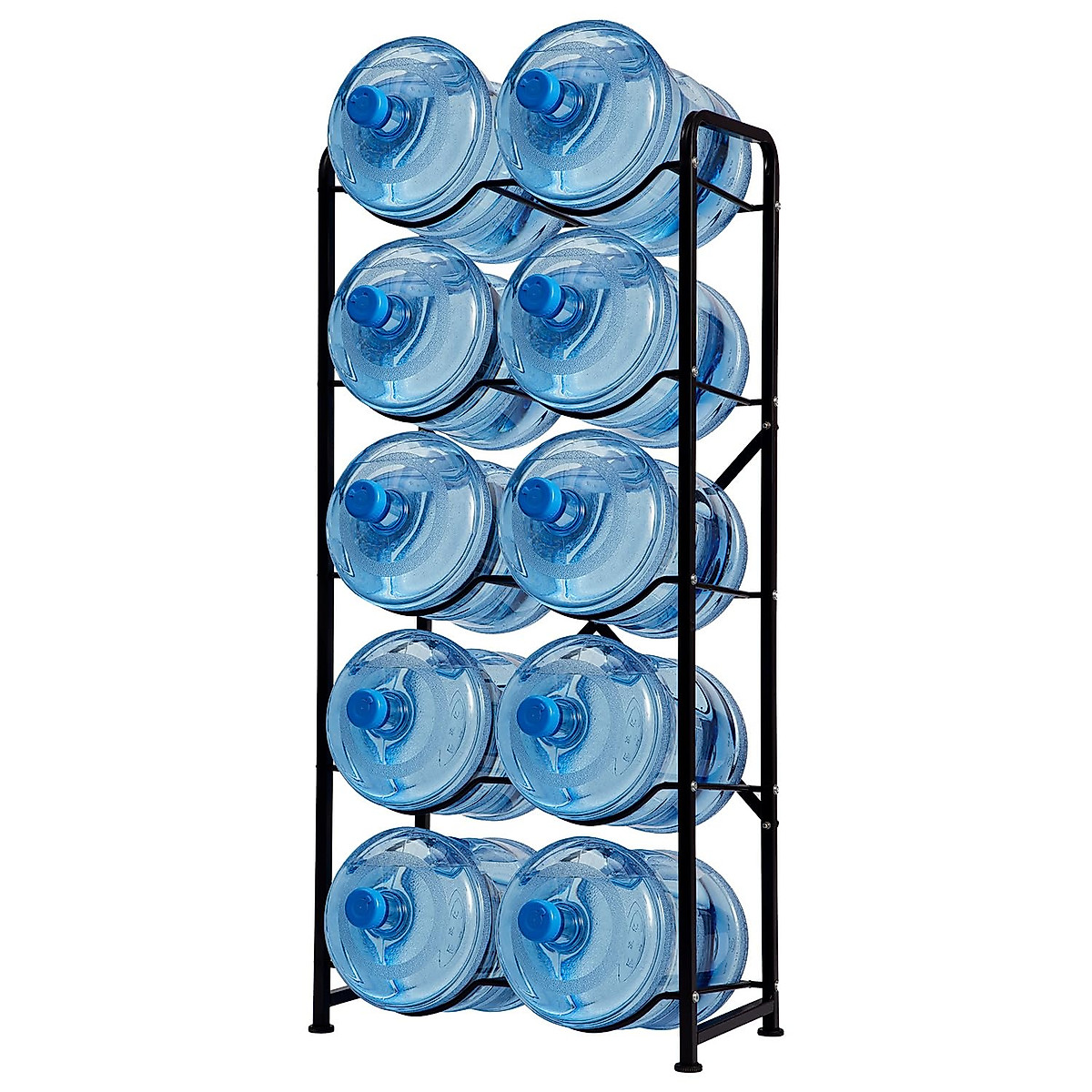 CZMY 5 Gallon Water Jug Holder, 5-Tier Reinforced Carbon Steel Water Bottle Storage Rack for 10 Bottles of Water Cooler Organizer for Office, Family, Garages, Restaurant, and Gym. Black