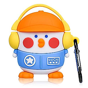 Oqplog for Airpod 2/1 for AirPods Case 3D Cute Fun Cartoon Fashion Funny Character Air Pods 2&1 Cover Design for Girls Women Teen Boys Kids Unique Kawaii Trendy Animal Soft Silicone Cases – Hat Duck