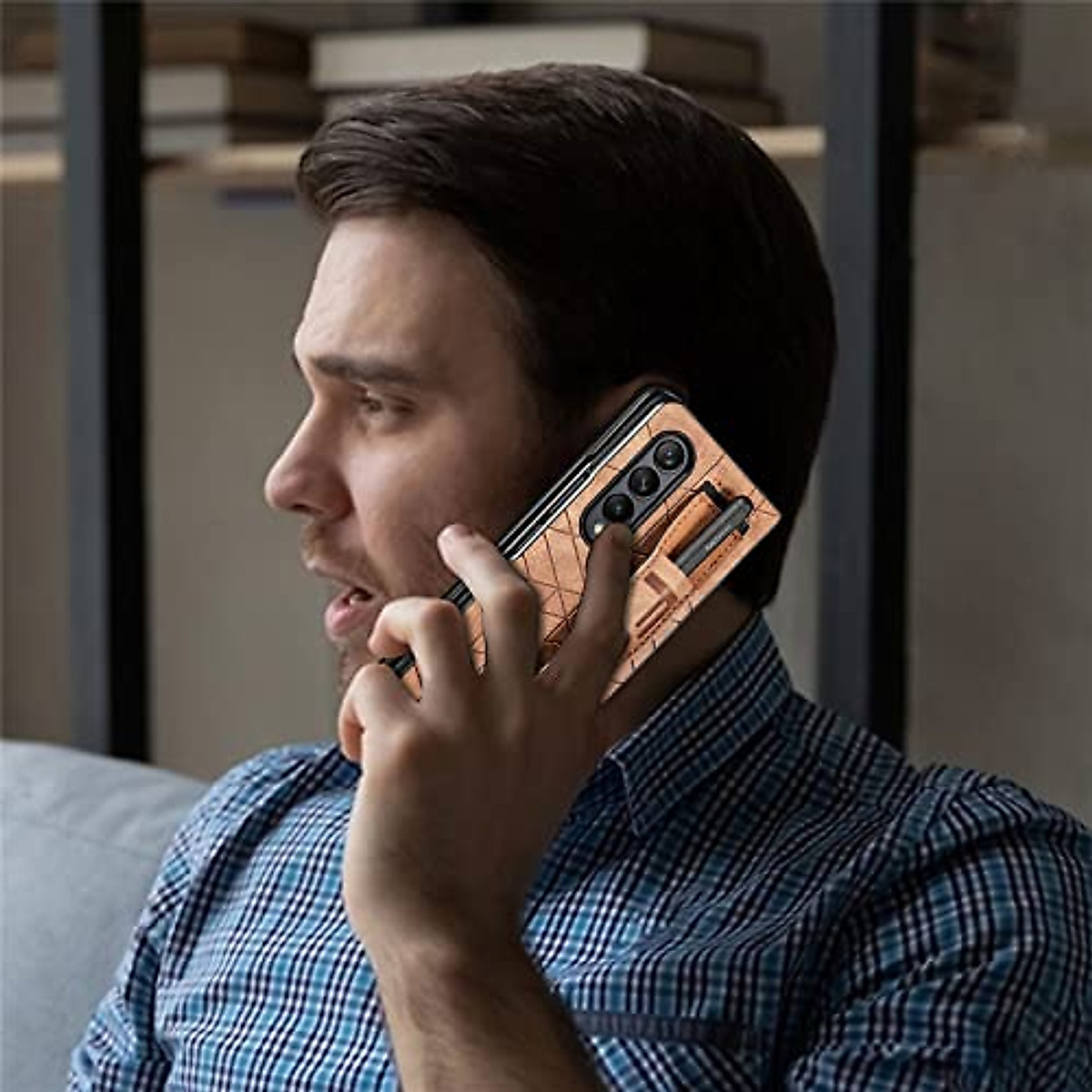 EAXER for Samsung Galaxy Z Fold 3 5G Case, Luxury Fashion Leather Case Cover with Wristband Strap & S Pen Holder Folding PU Leather Phone Case (Brown)