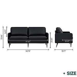 Z-hom Genuine Leather Sofa, Mid-Century Modern Leather Sofa Couch for Bedroom Living Room (Black, 2 Seater)