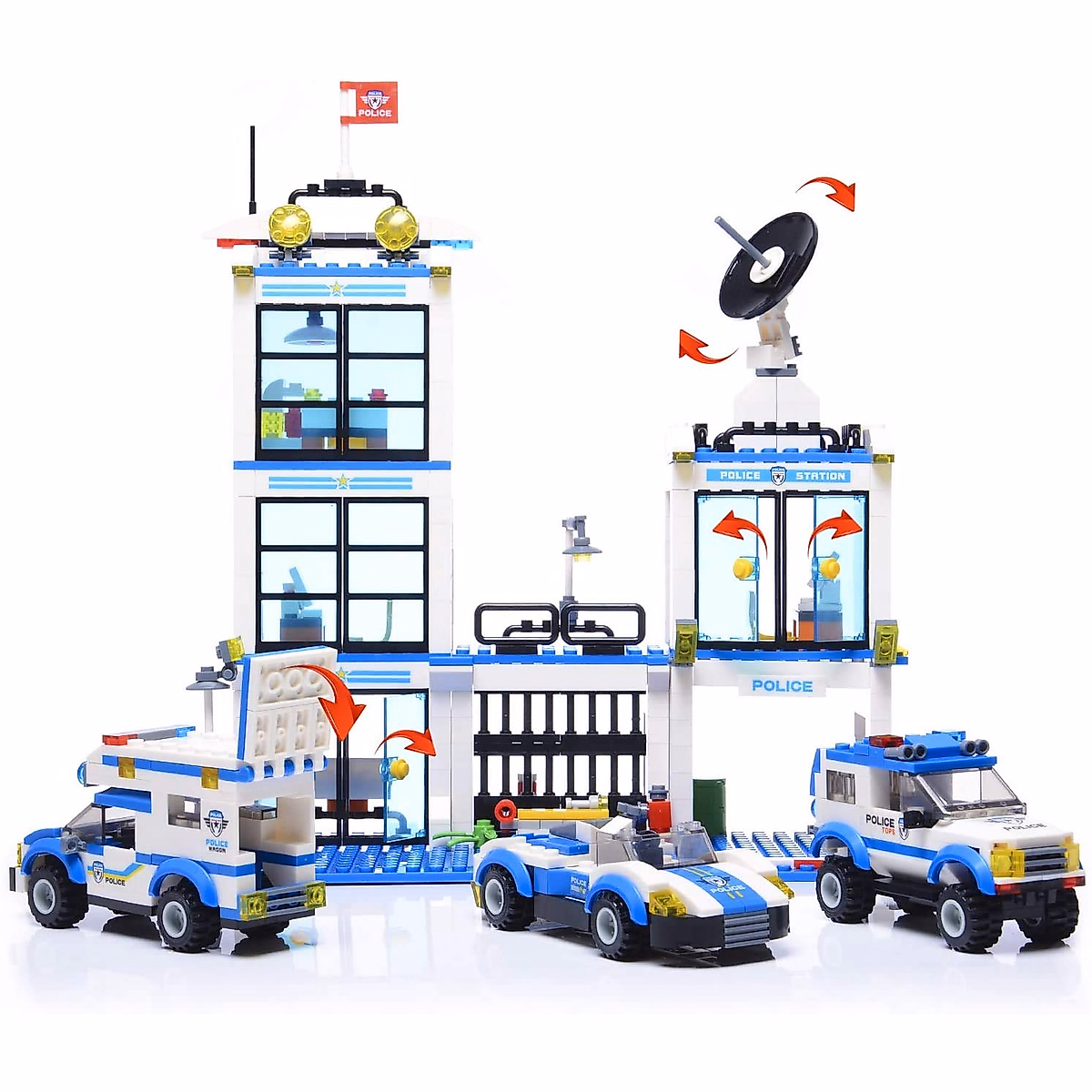 Liberty Imports 736 Pieces City Police Station & Car Building Blocks Set, with 3 Police Cars Toy, Cop Patrol Car, Prison Car, Construction Toy Building Bricks Kit, Gift for Boys Girls 6-12