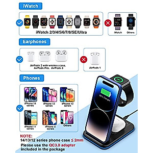ZUBARR Foldable Wireless Charger for Multiple Devices 3 in 1 Wireless Charging Station for iPhone13 12 11/Pro/Mini/XS/XR,Wireless Charging Stand for Apple Watch SE/7/6/5/4/3/2, AirPods Wireless/Pro