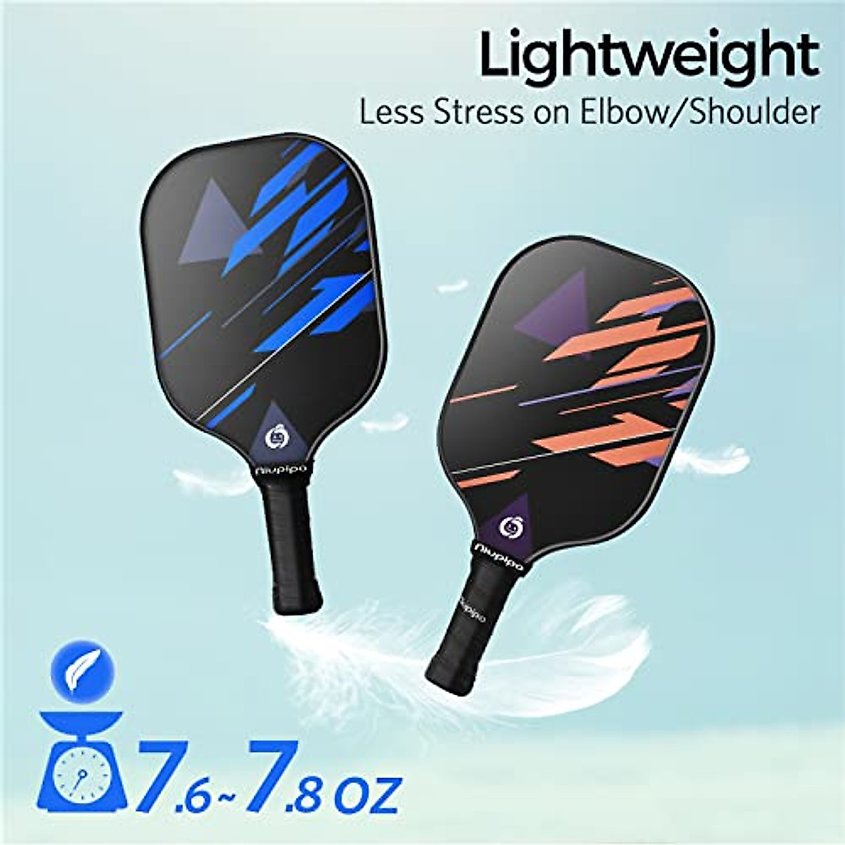 niupipo Pickleball Paddles, Lightweight Pickleball Rackets w/Fiberglass Surface, Pickleball Set of 4 Balls and 1 Pickleball Bag