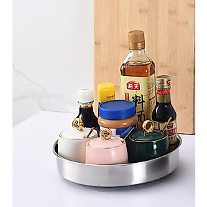 Lazy Susan Turntable Spice Rack Kitchen Cabinet Organizer Stainless Steel Spinning Storage Container Organization Tray for Corner Cabinets, Pantry, Tabletop, Shelf, Countertop (12")