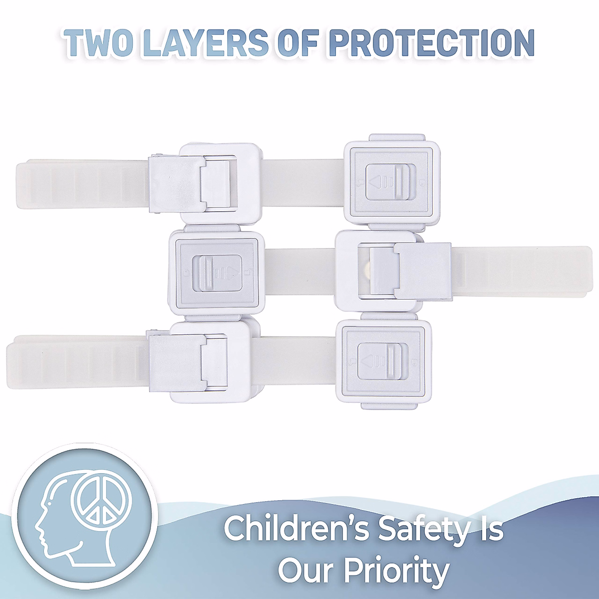 Budding Sprout Durable Strong Safety Strap Lock 6-Set for Baby Safety - for Cabinet, Drawer, Fridge, Toilet, and Furniture - 3M Adhesive Easy Install No Tools Needed