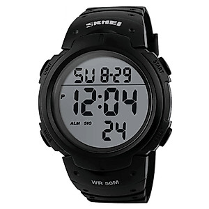 SKMEI Mens Digital Watches Waterproof LED Backlight Large Number Display Multifunction Sport Wristwatch