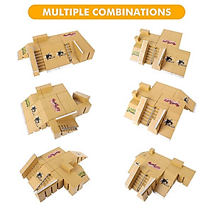 DaCool Fingerboard Skate Park Kit 19 PCS Fingerboard Ramps Mini Finger Toys Finger Skateboards Swing Board Finger Bike Scooter Roller Skates Fingerboard Skatepark Ramp Deck for Kids Gift