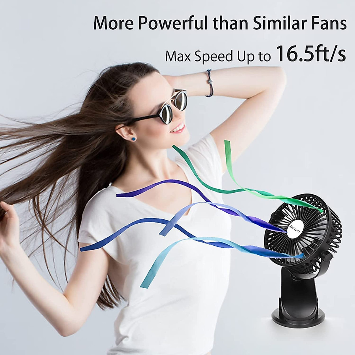 AJOYEUX Battery Operated Clip on Fan for Baby Stroller, Car Seat, Personal Camping - Black