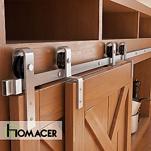 Homacer Mini Brushed Nickel Single Track Bypass Sliding Barn Door Hardware Kit, for Two/Double Doors, 48-inch Long Flat Track, Straight Design Roller, Cabinet TV Stand Console Use…