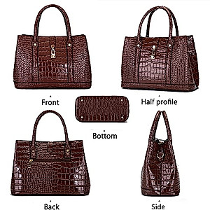 Retro Messenger Lock Bag Fashion Shoulder Handbags Three-piece Bags Crocodile Pattern Purses Female Top Handle Tote (Black)