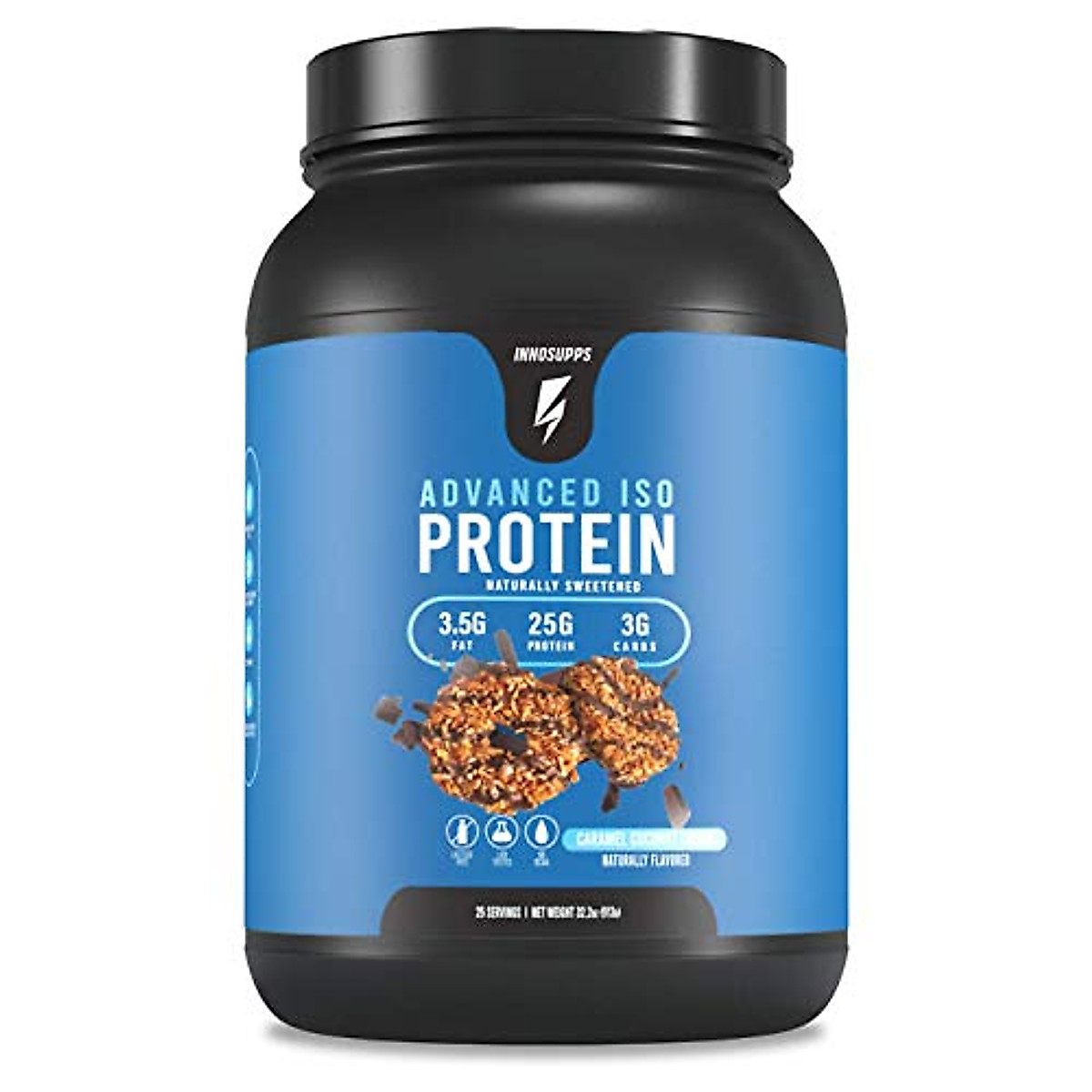 InnoSupps Advanced Iso Protein | 100% Whey Isolate Protein Powder | No Artificial Sweeteners| Low Fat, Low Carbs | 25g of Protein | Hormone Free, Gluten Free, Soy Free |(Caramel Coconut Cookie)