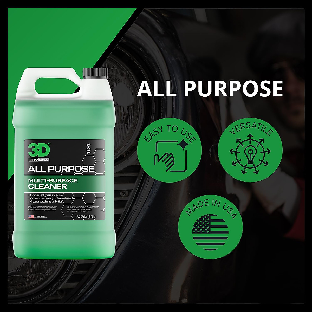 3D All Purpose Cleaner for Car, Home & Office Use - Multi Surface Cleaner Refill 1 Gallon