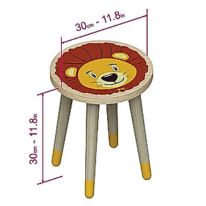 THE OVI FAMILY Kid’s Stool -12 inch Non-Slip Folding Step Stool,Wooden Chair, Lightweight Assembled Four-Legged Sitting Stool- Kitchen,Bathroom, Bedroom, Classroom, Playroom (Lion)