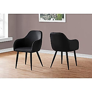 Monarch Specialties 1193, Set of 2, Side, Upholstered, Kitchen, Room, Pu Leather Look, Metal, Contemporary, Modern Dining Chair, 17.5" L x 23.5" W x 33" H, Black| Black Legs