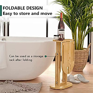 WANLIAN Side Table Bamboo Bathtub Tray Table with Adjustable Height, Freestanding Bath Caddy Tray for Tub Against Wall, Bathtub Side Table Tub Shelf for Luxury Bath Home Spa