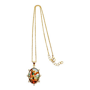 LESLIE BOULES St Michael The Archangel Pendant Necklace 18K Gold Plated Chain 18 Inches Length