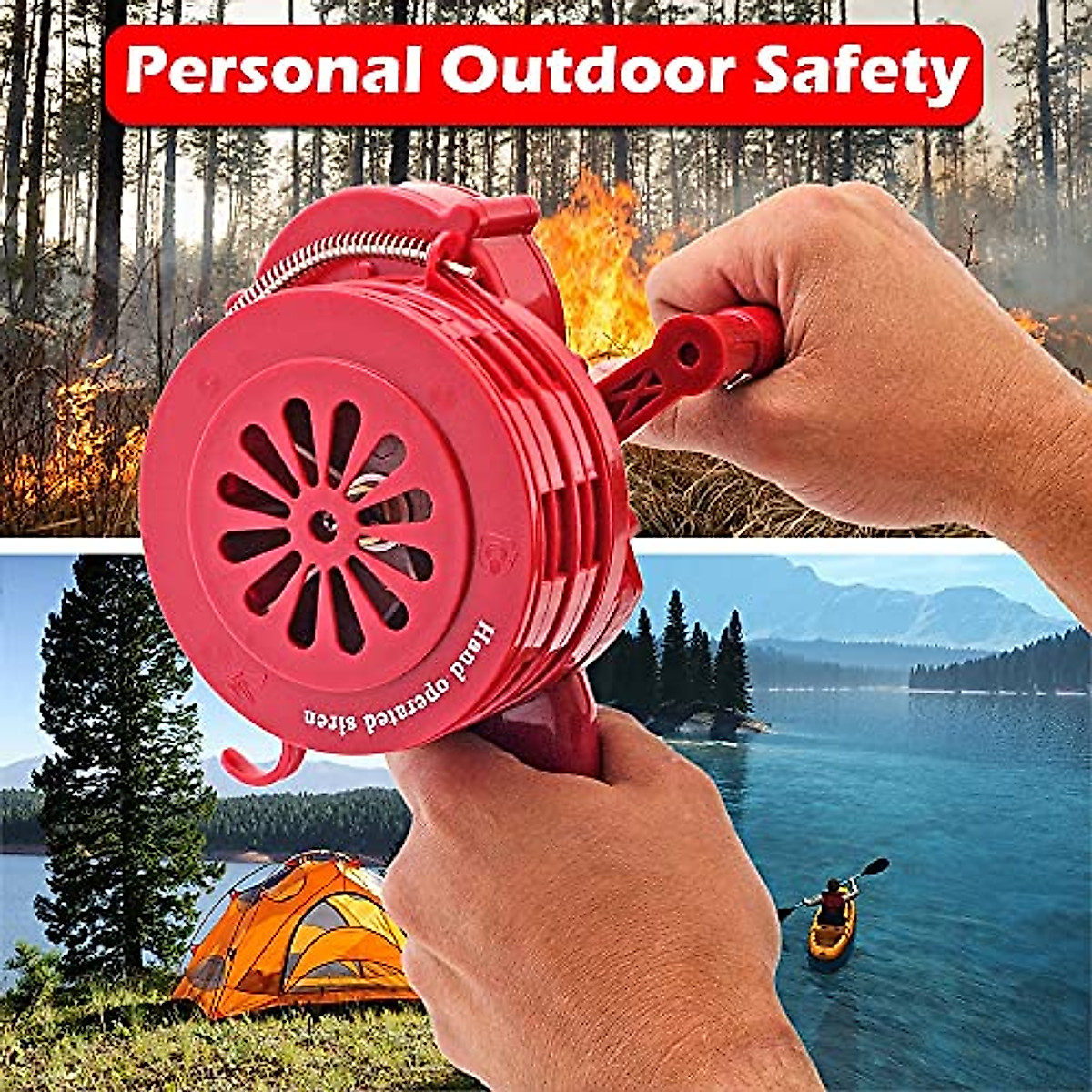 Vixen Horns Hand Crank Siren, Loud Portable Air-raid Hand Held Siren, Manual Operated Siren Horn, Handheld Fire Alarm Tornado Air Raid Siren (Plastic), VXS-1000P