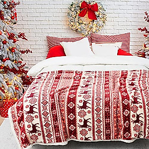 inhand Sherpa Christmas Throw Blanket for Adults, Fleece Flannel Holiday Blankets and Throws, Cozy Warm Fuzzy Fluffy Soft Throw Blankets for Couch Bed, Gifts for Women Men & Kids(51" x 63", Red)