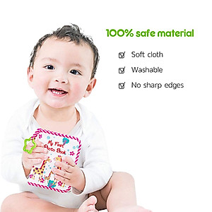 Buviagem Baby Soft Cloth Album; Baby‘s My First Photo Book for Family Memery with Safe Mirror Holds 17 Photos Pink Giraffe