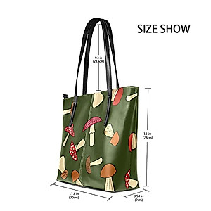 Mushroom Cute Handbags Shoulder Bag Large Leather Tote Bags for Women School Bag Top Handle Shoulder Satchel White with Zipper Pocket for Work Travel School
