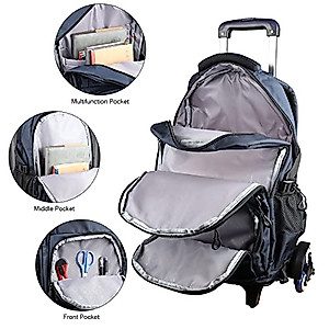 VILINKOU Rolling Backpack with Wheels Backpacks on Wheels for Boy and Girl, 18 inch Wheeled Backpack for School, Travel (Blue)