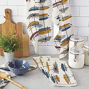 Yun Nist Kitchen Dish Towels,Retro Grey Blue Orange Oval Soft Microfiber Dish Cloths Reusable Hand Towels,Mid Century Abstract Geometry Linen Washable Tea Towel for Dishes Counters 1 Pack