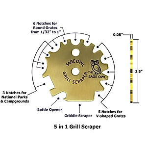 The Sage Owl Grill Scraper Cleaning Tool with Long Handle - for Hot Grates. Brass 5 in 1 Grill Cleaner with a 17" Long Handle, Works with Most Any Design, Brand and Style of Grill