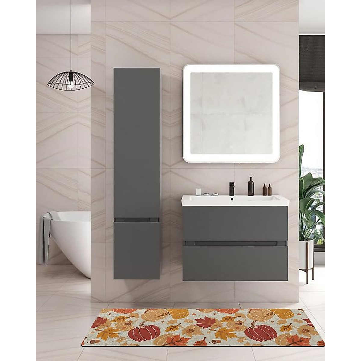 Farm Rustic Pumpkins Bath Mat for Tub,Non Slip Bathroom Floor Runner Rug Quick Dry & Absorbent Diatomaceous Earth Shower Sink Bedroom Kitchen Washable Doormat,Thanksgiving Autumn Maple Leaves 16"x47"