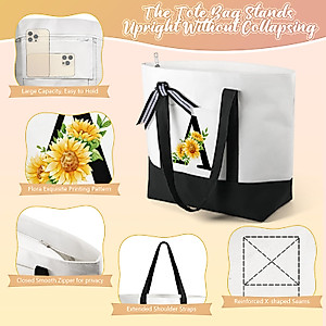 TRSODD Sunflower Gifts for Women, Womens Christmas Gifts, Floral Can-vas Tote Bags, Personalized Birthday Bridesmaid Teacher Grandma Mom Gifts, Overnight Bag w Makeup Bag Inner Pocket Card Gift Box T