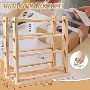 NewEle Two-row Ribbon Holder Organizer Rack - Wooden Ribbon Spool Holder for Mesh Ribbon Wreath Thread Tulle Roll Washi Tape, Ribbon Organizer for Craft Room, Florist Supplies, Wrapping Craft