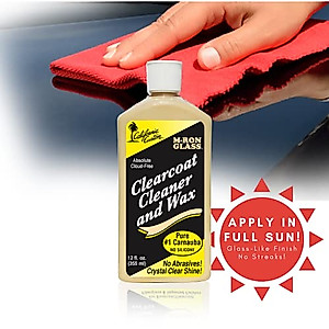 CALIFORNIA CUSTOM Products - M-Ron Glass Clearcoat Cleaner & Wax with Finest Pure #1 Carnauba Wax That Seals and Protects With A Crystal Clear Shine, No Silicone, Body Shop Safe, Can Be Applied In Direct Sun Light! (12 oz Bottle)
