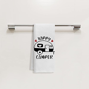 Voatok Happy Camper Camping Hand Towels Kitchen Towels Dish Towels,Cartoon RV Camping Decor Towels,Campers Camping Lovers Adventurers Men Gifts
