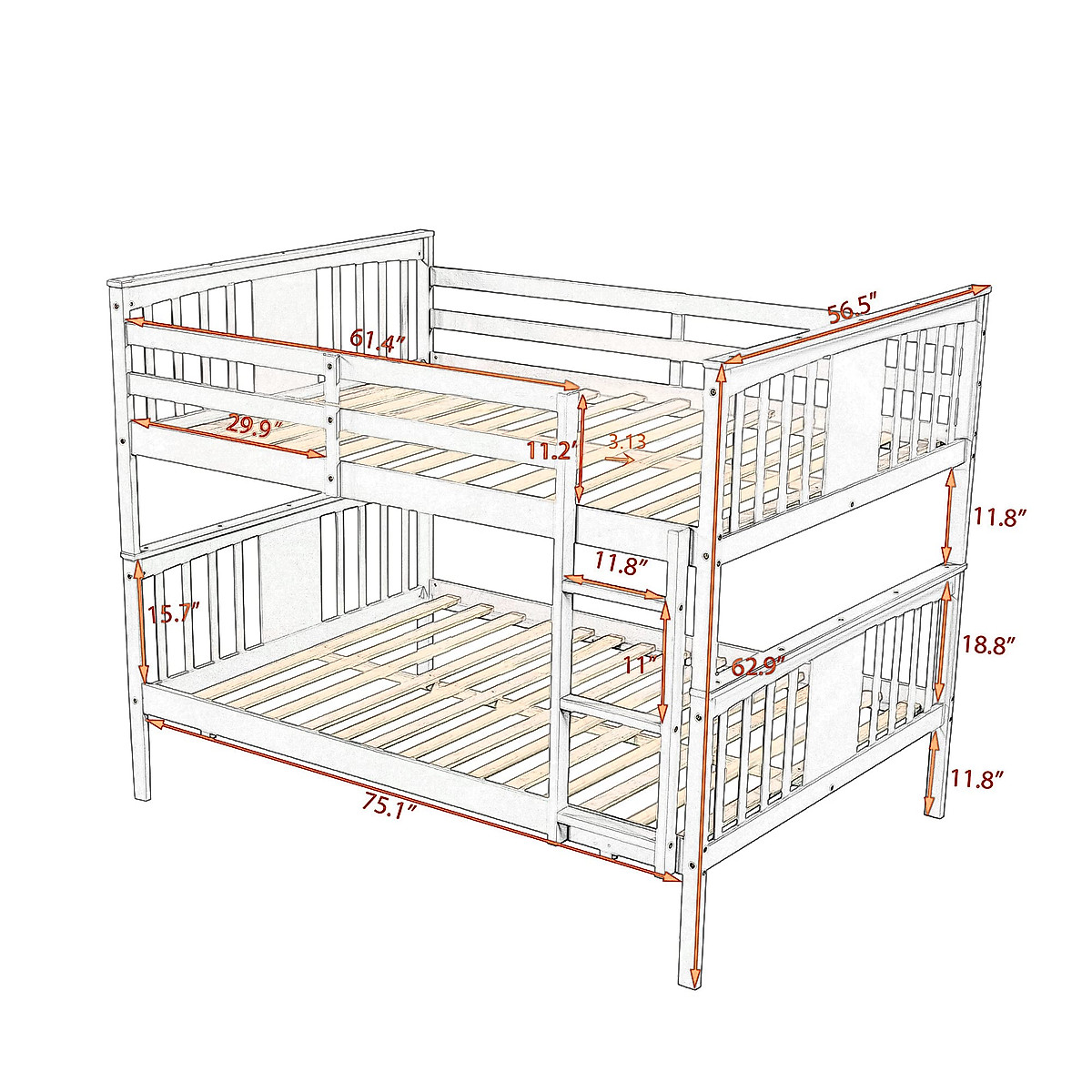 Bunk Bed, Full Over Full Bunk Beds, Solid Wood Full Bunk Bed Frame with Guard Rails and Ladder for Kids Boys Girls Teens Adults, Can be Convertible to 2 Beds, No Box Spring Needed, Espresso