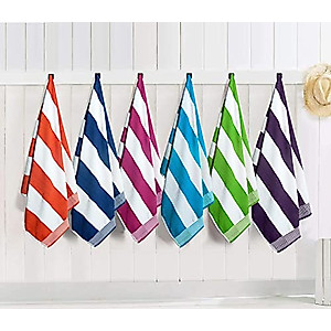Terry Cabana 100% Cotton Bath Towels, Quick Dry Set of 6 Pack, (30" x 60")- Cabana Stripe - Microfiber Large Towel for Pool, Bath, Sport, Yoga, Camping, Swimming, Highly Absorbent, Light Weight & Soft