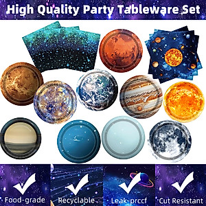 UROINEPA Space Theme Party Decorations 100Pcs Galaxy Planet Outer Space Disposable Plates and Napkins for Kids Space Solar System Planets Baby Shower Birthday Party Decorations