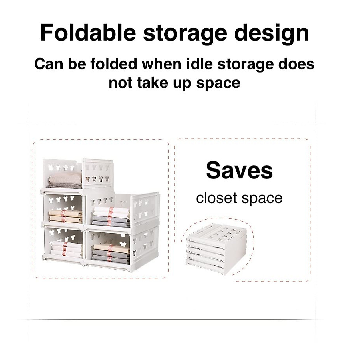 ﻿Folding Wardrobe Storage Box 2-Pack Plastic Drawer Organizer Stackable Shelf Baskets Cloth Closet Containers Bin Cubes ,Home Laundry Fold Pull Out Drawer Dividers for Clothes