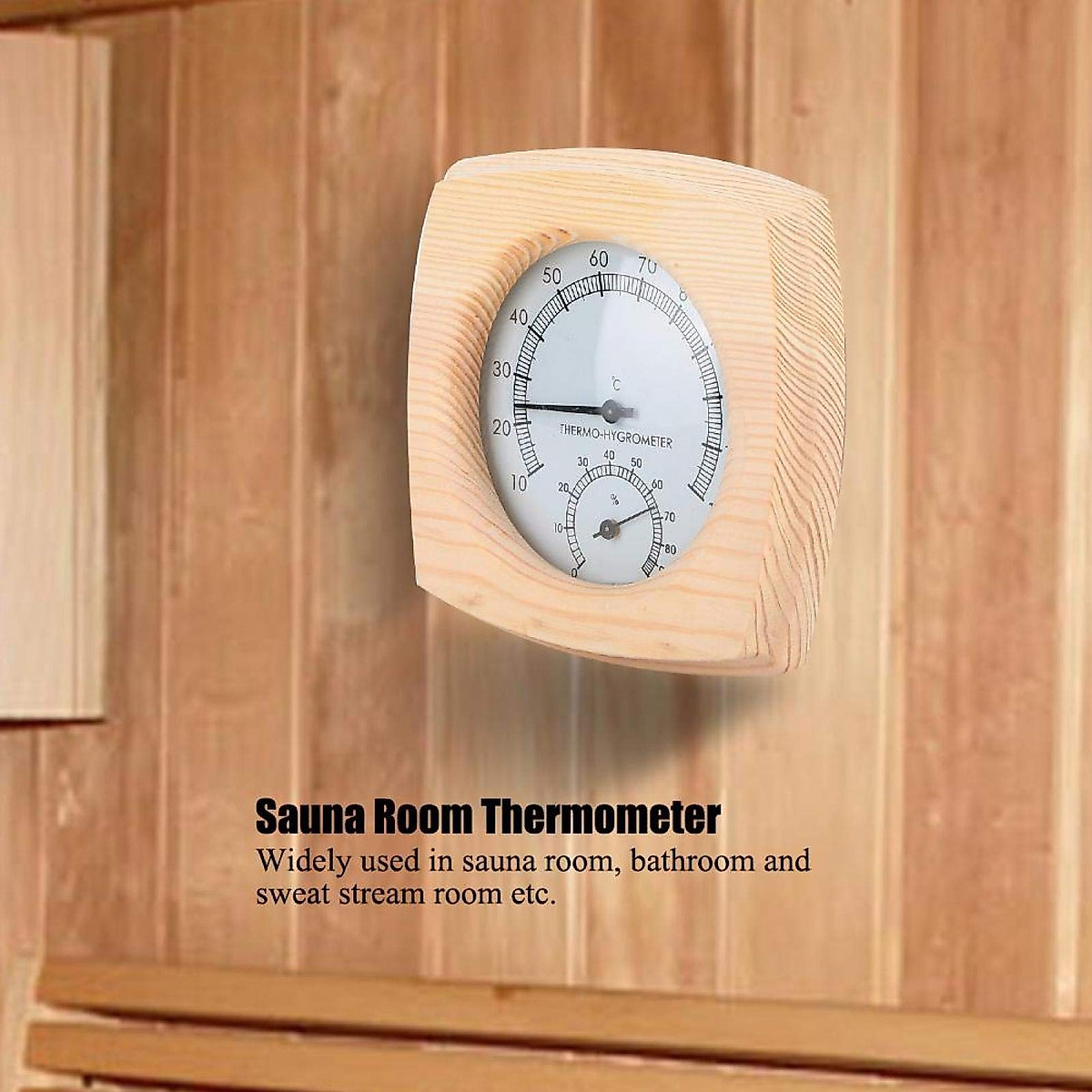 B18JPsF Wooden Sauna Thermometer,Sauna Room Hygrometer Thermometer Digital Sauna Temperature Meter Humidity Meter Used in Sauna Room, Bathroom, Hot Tubs Supplies etc