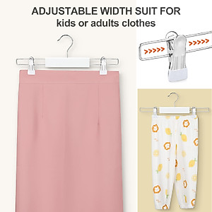 TOPIA HANGER Wooden Pants Skirt Hangers Space Saving 20 Pack, Wide Adjustable Clip Hanger for Pant Skirt Jeans Slacks with Wrinkle Free - CT44W20(White)