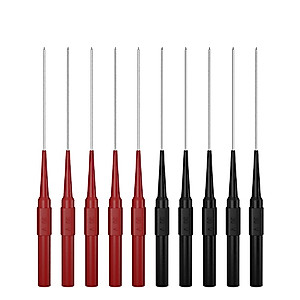 CZJZDZ 10pcs Multimeter Test Probe Back Probes, 1mm Test Pin Non-Destructive Insulation Piercing Needles 4mm Female Banana Plug Car Detective Tools red Black 30009+